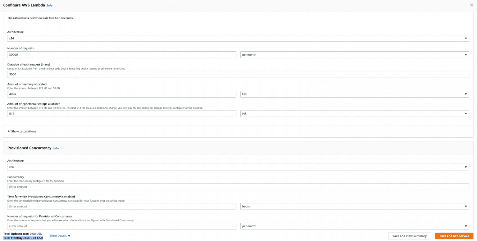 AWS Lambda Pricing for a Serverless Application